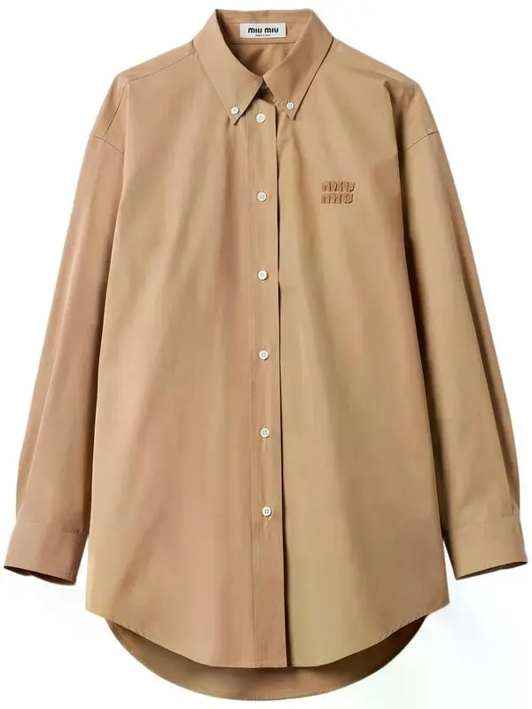 Miu Miu Logo-appliqué Poplin Shirt - Neutrals