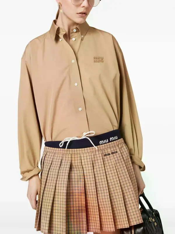 Miu Miu Logo-appliqué Poplin Shirt - Neutrals