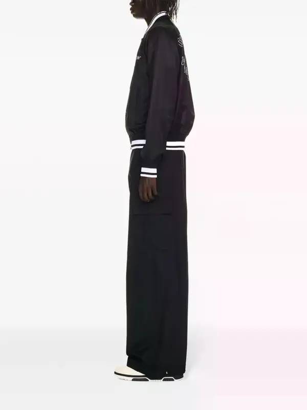 Off-White Satin Embroidered Logo Bomber Jacket