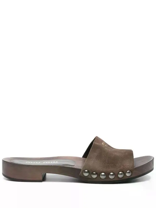 Miu Miu Suede Clogs With Stud Embellishments