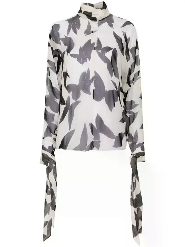 Saint Laurent Butterfly-print Silk Blouse - Neutrals
