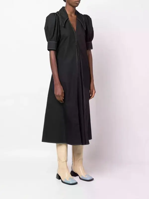 GANNI Puff-sleeved Box-pleat Dress