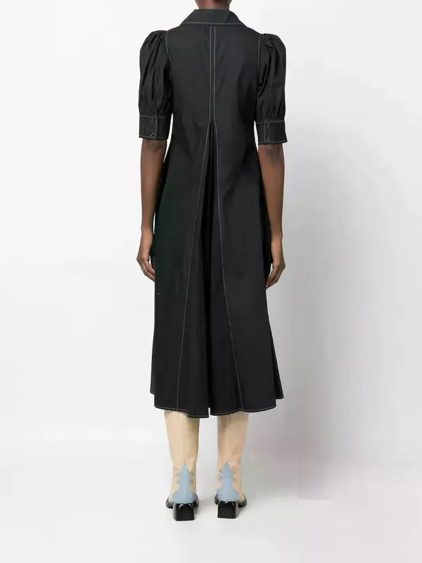 GANNI Puff-sleeved Box-pleat Dress