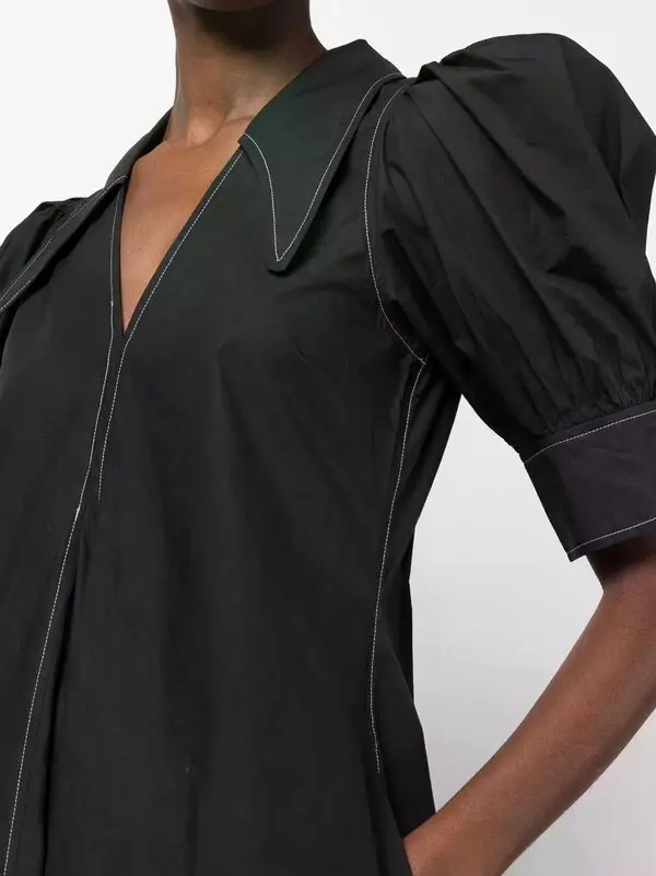 GANNI Puff-sleeved Box-pleat Dress