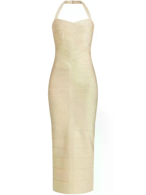 Herve Leger Metallic Iris Halterneck Dress