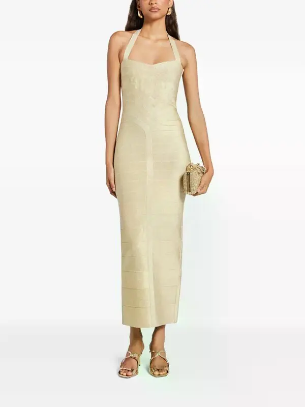 Herve Leger Metallic Iris Halterneck Dress