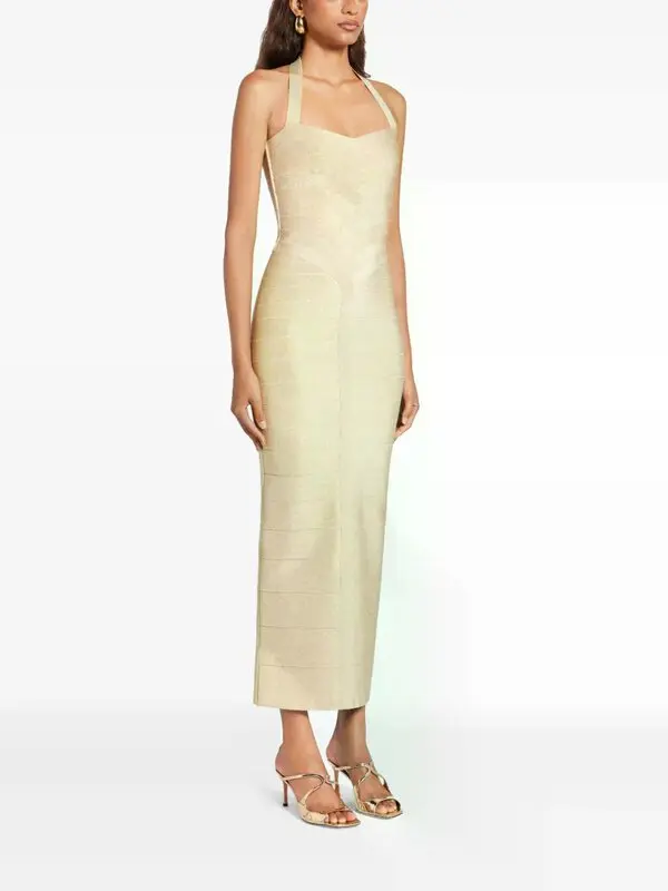 Herve Leger Metallic Iris Halterneck Dress