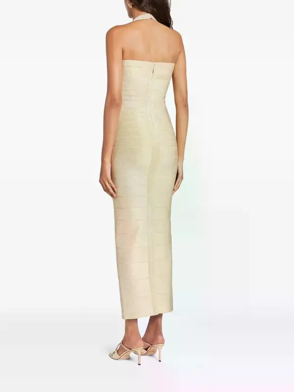 Herve Leger Metallic Iris Halterneck Dress