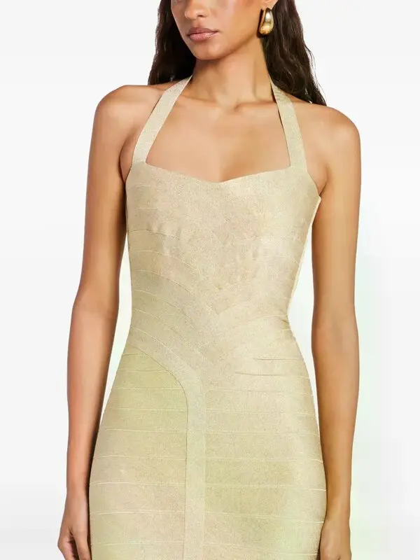 Herve Leger Metallic Iris Halterneck Dress