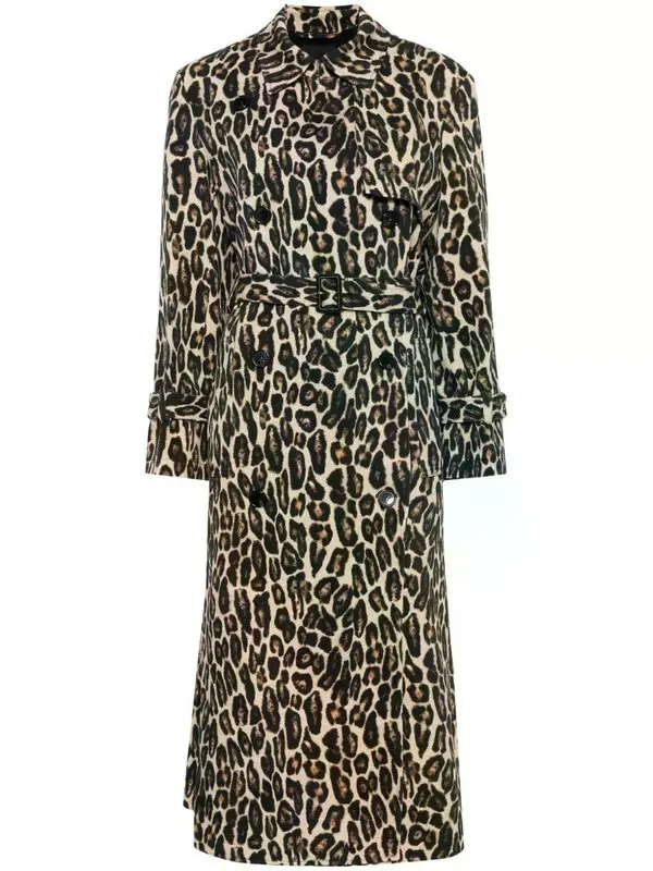 Theory Leopard Print Virgin Wool Trench Coat