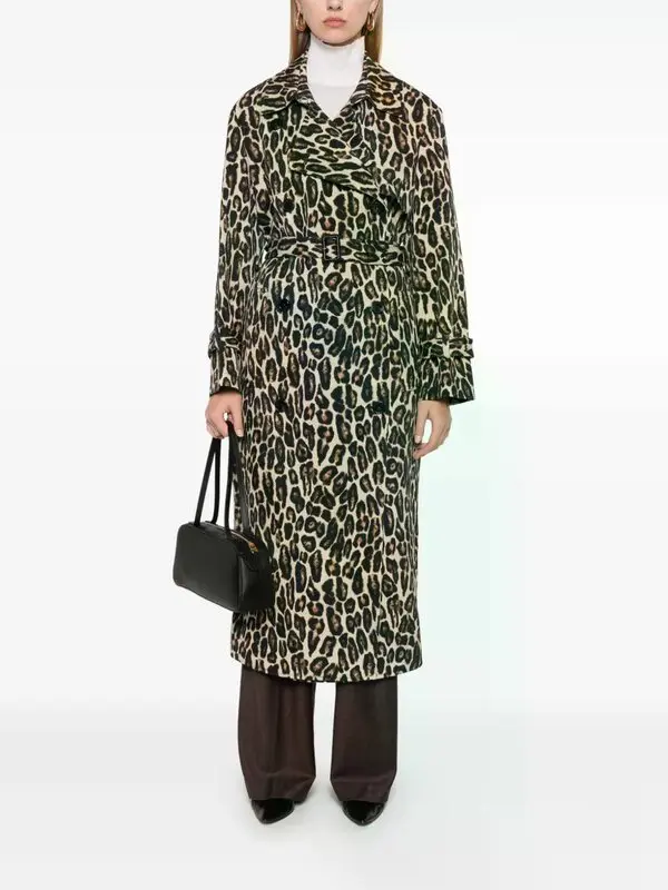 Theory Leopard Print Virgin Wool Trench Coat