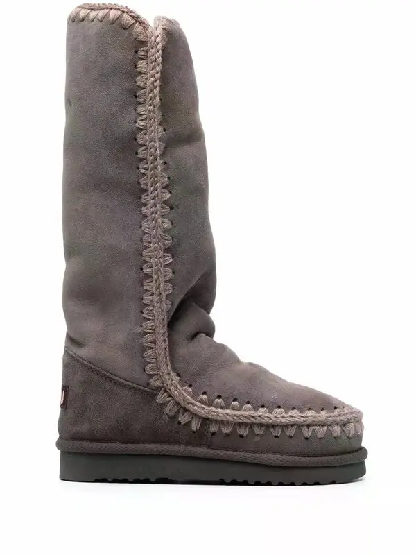 Mou Logo-patch Sheepskin Boots - Grey