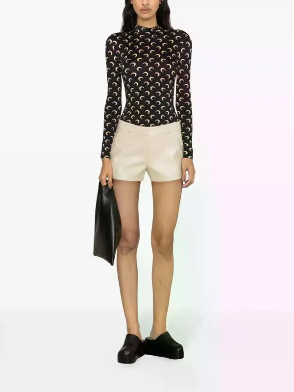 MARINE SERRE Crescent Moon Print Mock Neck Long Sleeve Top - Black