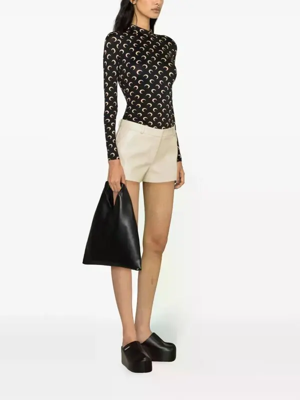 MARINE SERRE Crescent Moon Print Mock Neck Long Sleeve Top - Black