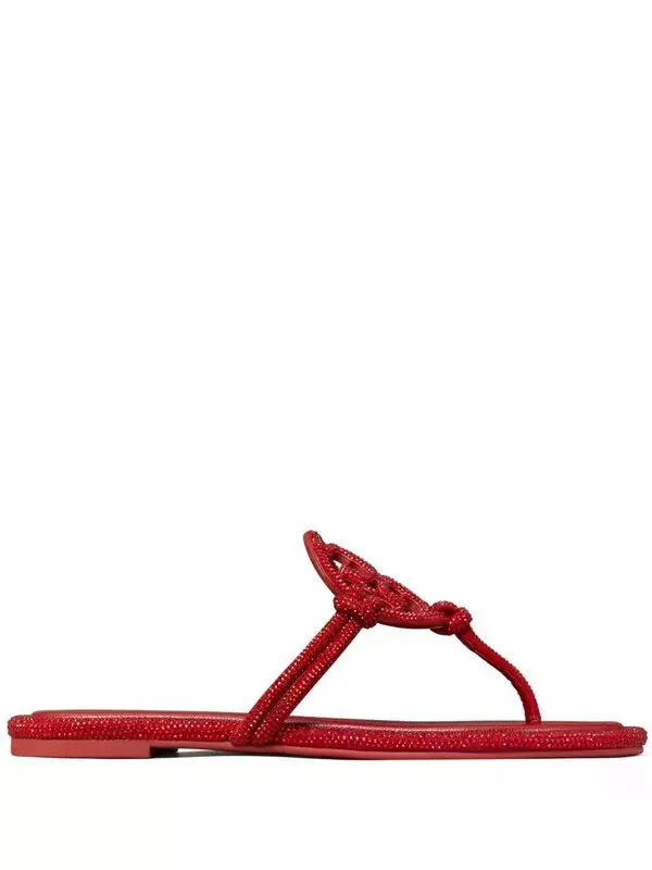 Tory Burch Miller Embellished Knot Slides - Red