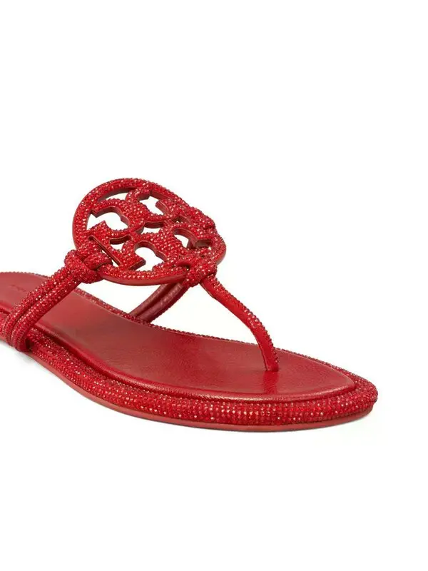 Tory Burch Miller Embellished Knot Slides - Red