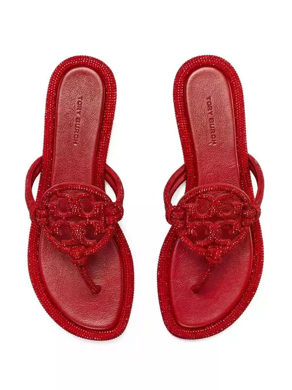 Tory Burch Miller Embellished Knot Slides - Red