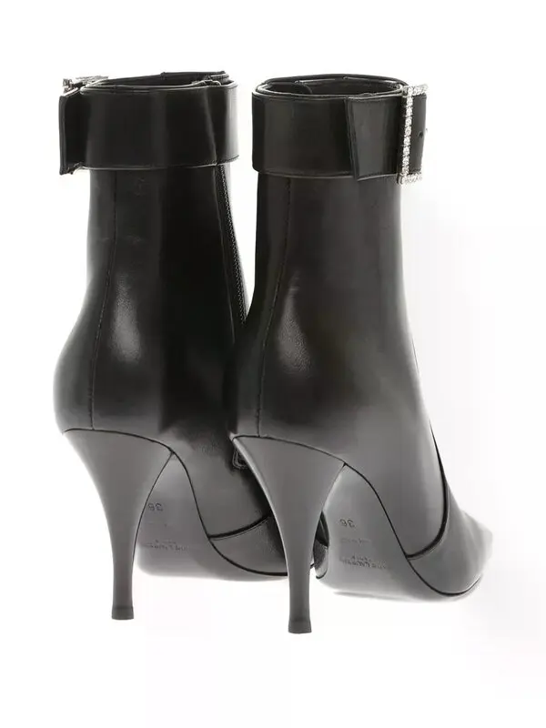 Saint Laurent Claude Leather Boots With Crystal Buckle Detail