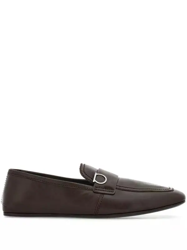 FERRAGAMO Gancini-plaque Leather Loafers