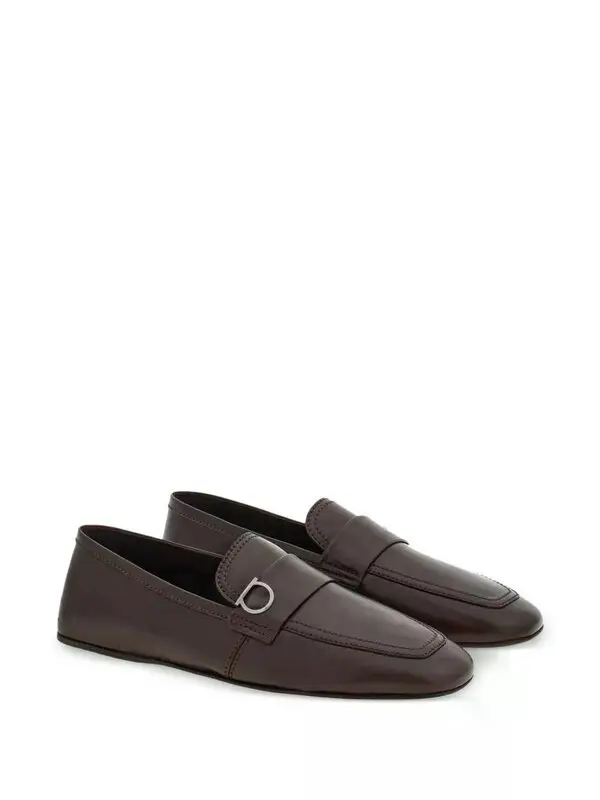 FERRAGAMO Gancini-plaque Leather Loafers