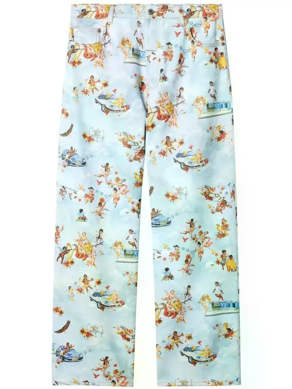 Off-White Fresco-print Wide Leg Jeans - Blue