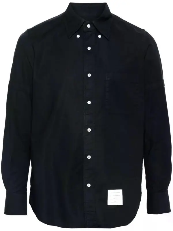 Thom Browne Logo-tag Cotton Shirt - Blue