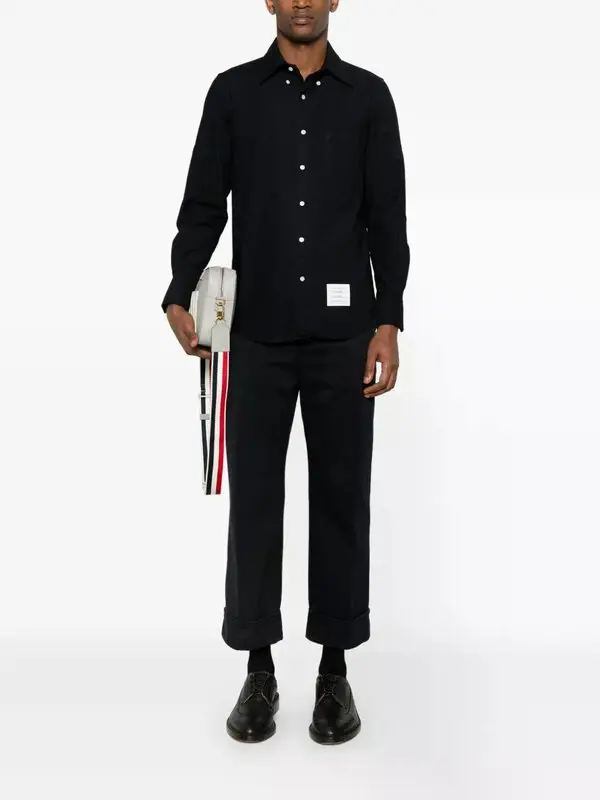 Thom Browne Logo-tag Cotton Shirt - Blue