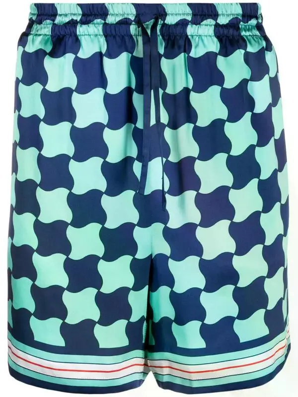 Casablanca Pool Tile Silk Shorts - Blue