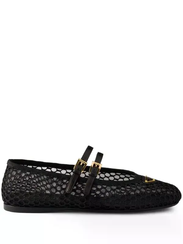 Prada Mesh Ballet Flats With Double Buckle Fastening - Black