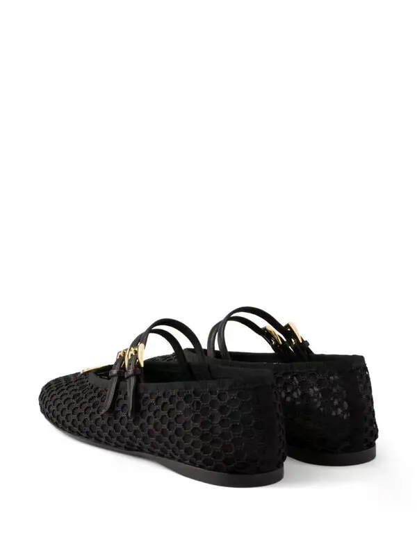 Prada Mesh Ballet Flats With Double Buckle Fastening - Black