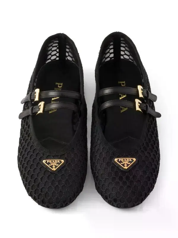 Prada Mesh Ballet Flats With Double Buckle Fastening - Black