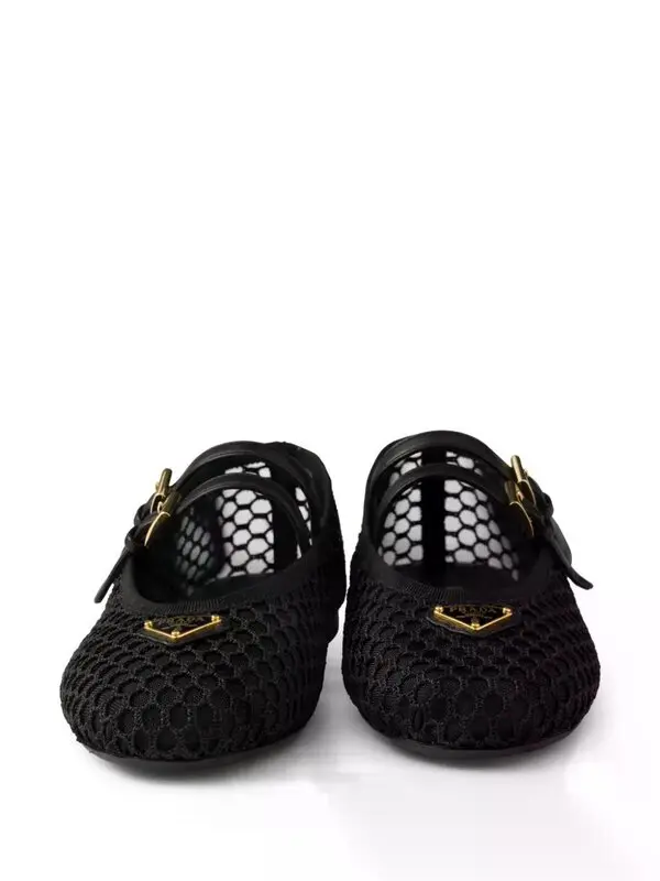 Prada Mesh Ballet Flats With Double Buckle Fastening - Black