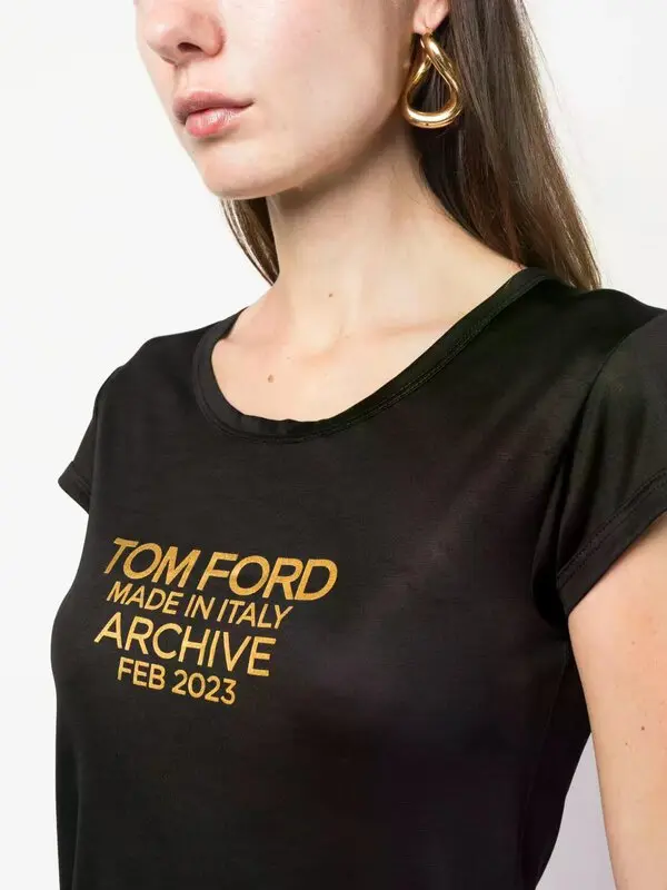 TOM FORD Logo-print Silk T-shirt - Black