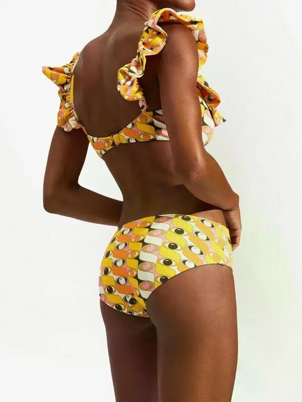 La DoubleJ Ruffle Graphic-print Bikini Top - Yellow