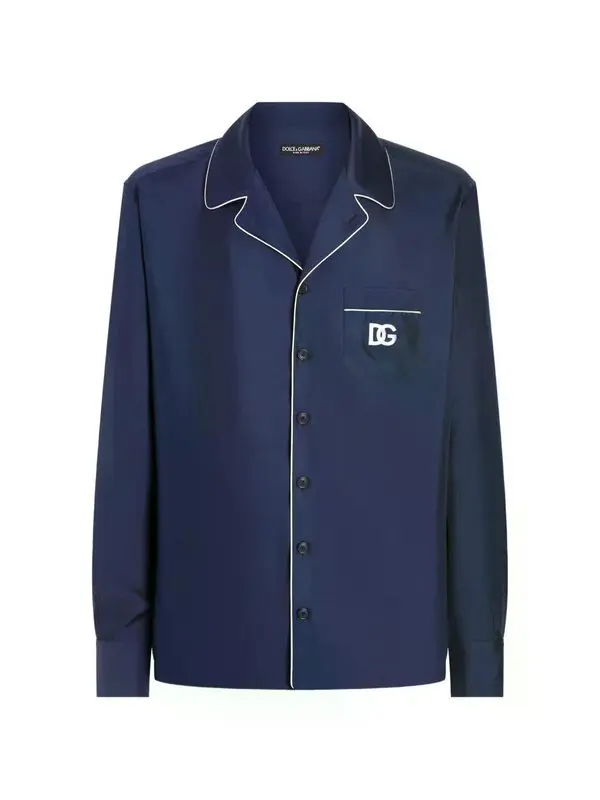 Dolce & Gabbana Dg Essentials Logo-patch Silk Shirt - Blue