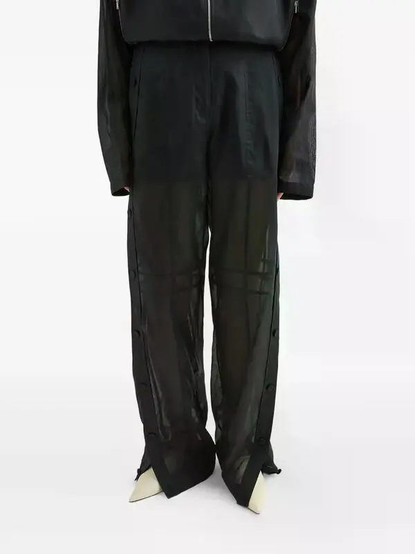 JIL SANDER Sheer Cotton Palazzo Trousers With Side Button Fastening - Black