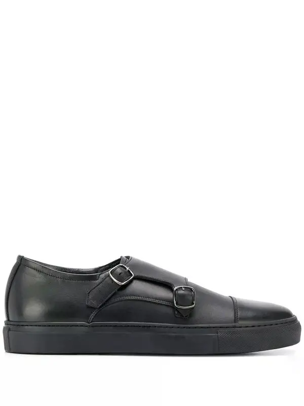 SCAROSSO Leather Monk Strap Sneakers - Black