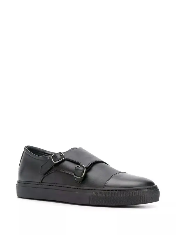 SCAROSSO Leather Monk Strap Sneakers - Black