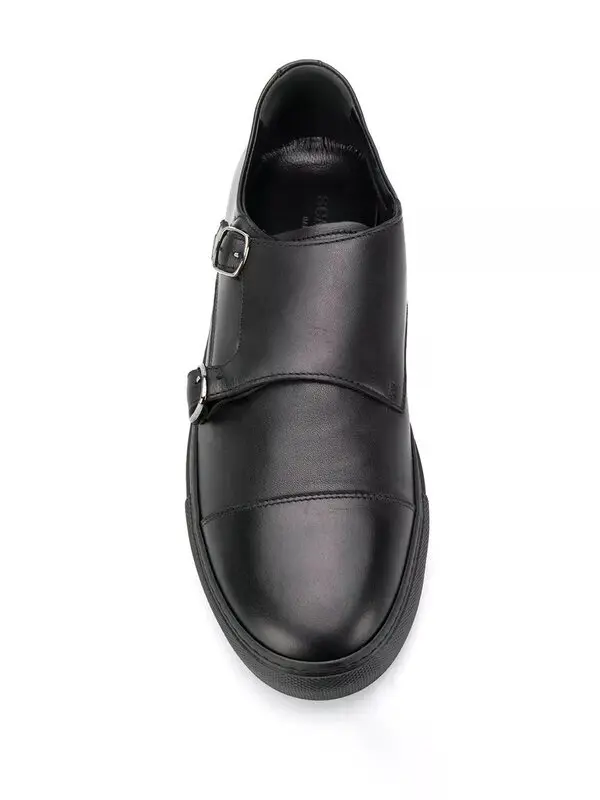 SCAROSSO Leather Monk Strap Sneakers - Black