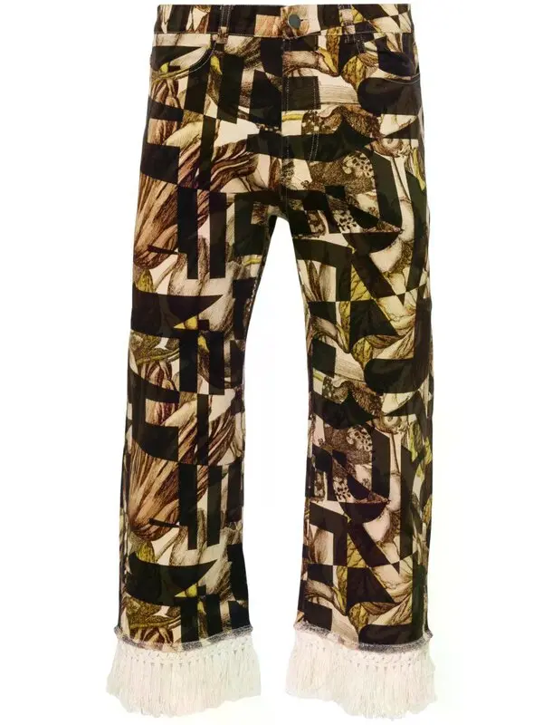 PIERRE-LOUIS MASCIA Floral-pattern Fringed Tapered Jeans