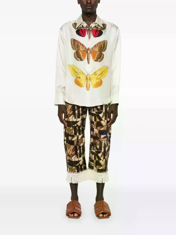 PIERRE-LOUIS MASCIA Floral-pattern Fringed Tapered Jeans
