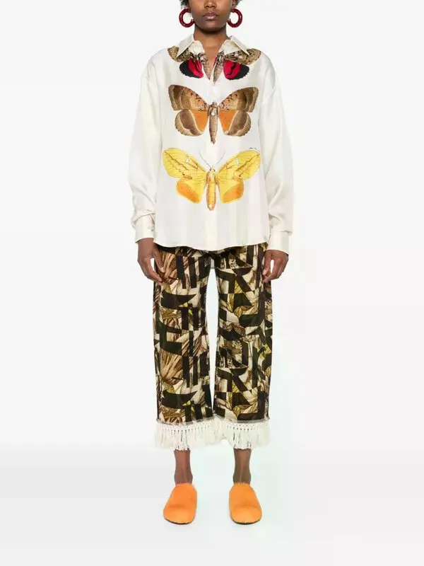 PIERRE-LOUIS MASCIA Floral-pattern Fringed Tapered Jeans
