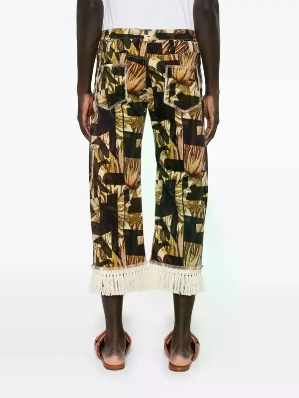 PIERRE-LOUIS MASCIA Floral-pattern Fringed Tapered Jeans