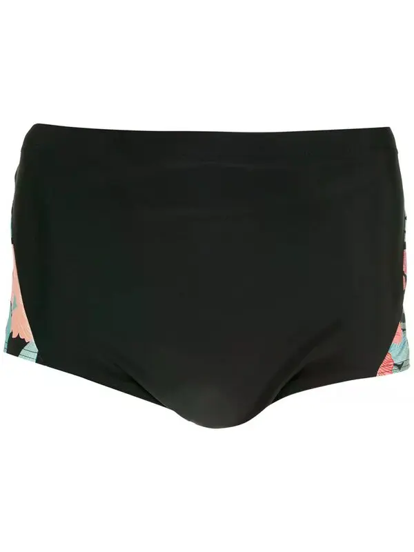 AMIR SLAMA Print Hibiscus Swimming Trunks - Black