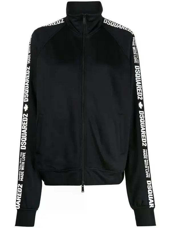 Dsquared2 Logo-striped Zip-up Cotton Sweatshirt