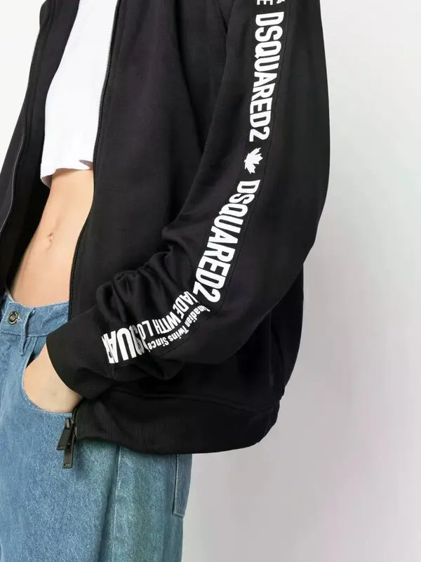 Dsquared2 Logo-striped Zip-up Cotton Sweatshirt
