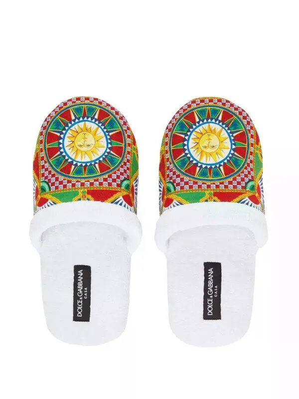 Dolce & Gabbana Carretto Siciliano Print Terry Slippers - White