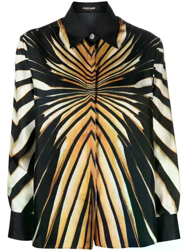 Roberto Cavalli Abstract-pattern Print Silk Shirt - Black
