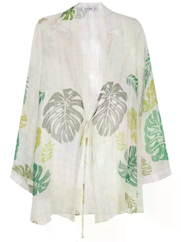 AMIR SLAMA Palm Leaf Print Beach Shirt
