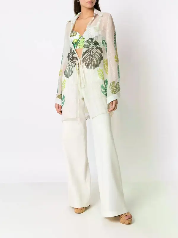 AMIR SLAMA Palm Leaf Print Beach Shirt